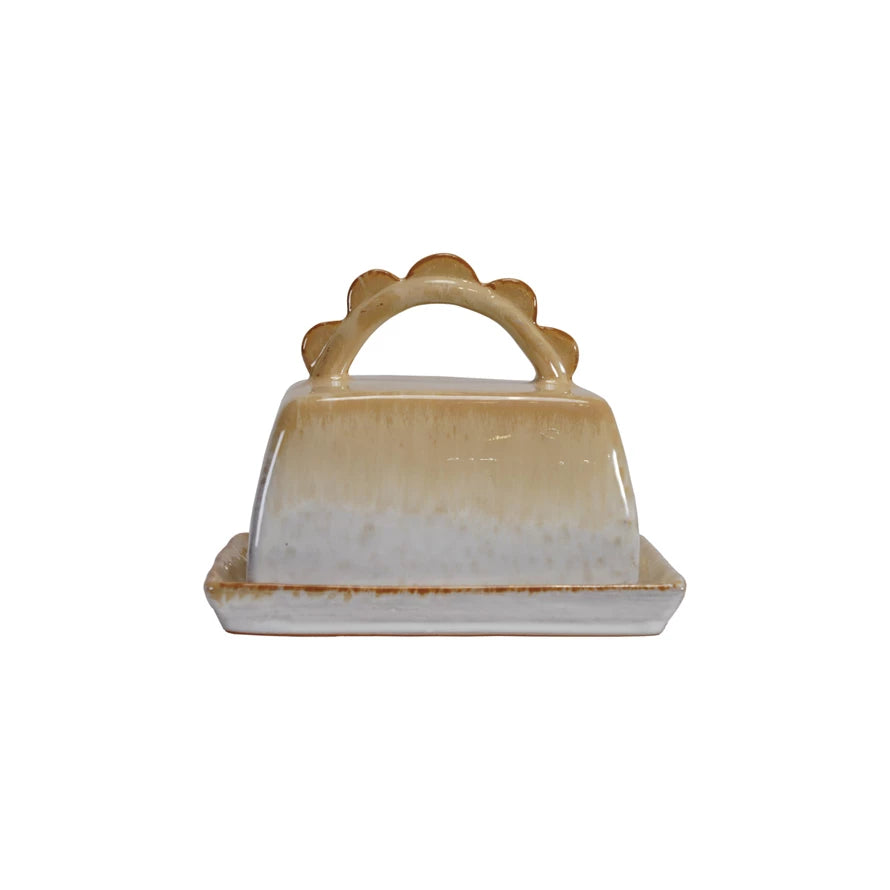 Reactive-Glazed Stoneware Butter Dish w/ Scalloped Handle – The ...